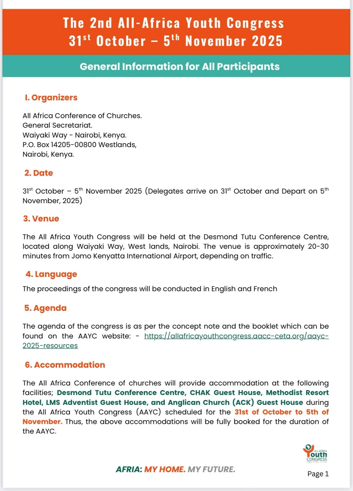 General Information for All Participants | AACC- All Africa Youth Congress
